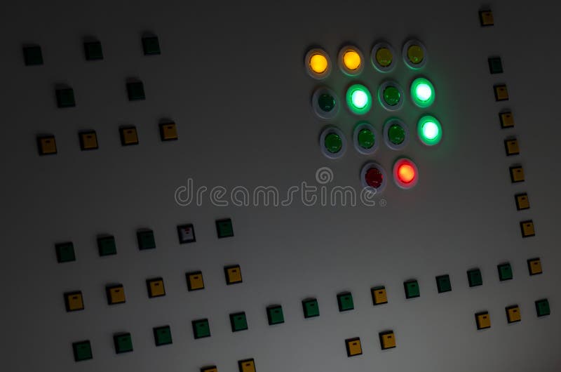 Industrial Control Panel with Illuminated Buttons Glowing with ...