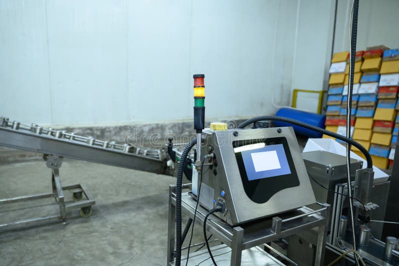 Industrial Control Panel with Indicator Lights in a Food Packaging ...