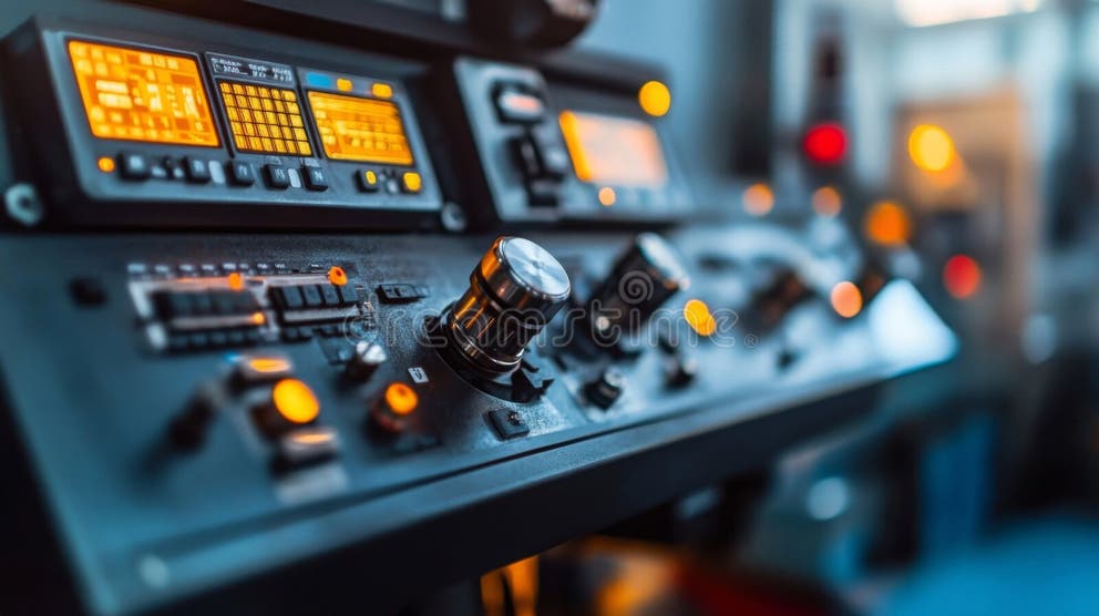 Industrial Control Panel with Multiple Dials and Displays Stock ...