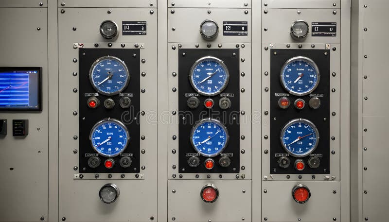 Industrial Control Panel with Pressure Gauges and Indicators Stock ...
