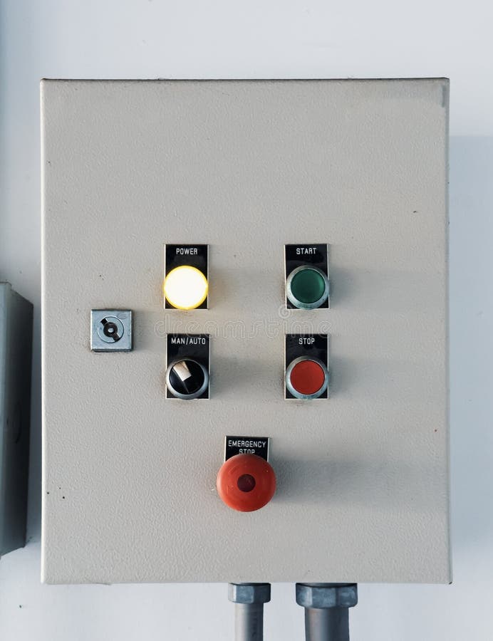Industrial Control Panel with Start, Stop, and Emergency Buttons Stock ...
