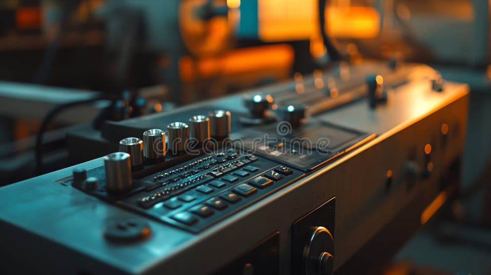 Industrial Control Panel with Various Knobs and Buttons Stock ...