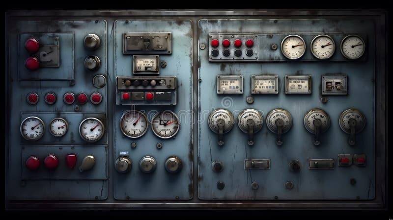 An Industrial Control Panel with Various Switches and Dia Created with ...