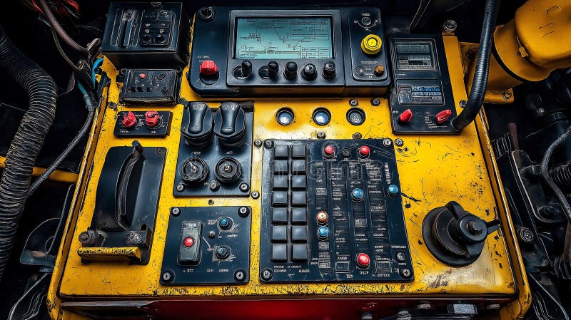 Industrial Control Panel with Yellow and Black Machinery Interface ...