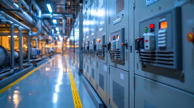 Industrial Control Panels and Machinery in a Brightly Lit Facility ...