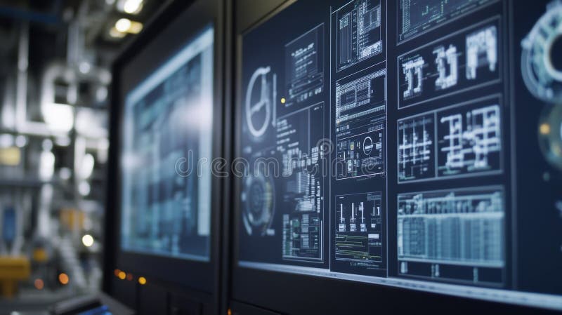 Industrial Control Room Monitoring System Showing Various Parameters ...