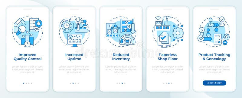 Industrial Controls Blue Onboarding Mobile App Screen Stock Vector ...