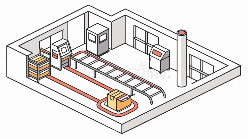 Industrial Conveyor Belt System Line Drawing, Vector Design Generative ...