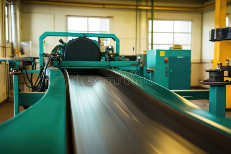 Industrial Conveyor Belt System in Motion Inside a Manufacturing ...