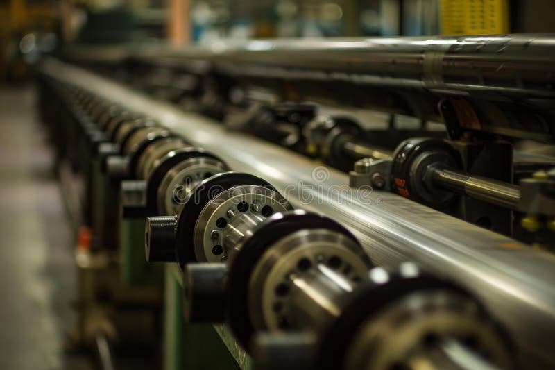 Industrial Conveyor Belt System Moving Metal Material through Rollers ...