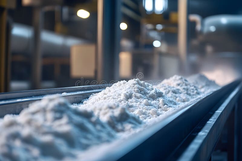Industrial Conveyor Belt Transporting Bulk Powder in a Modern Factory ...