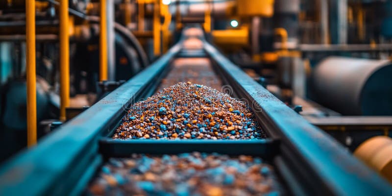 Industrial Conveyor Belt Transporting Mineral Ore in Processing Plant ...