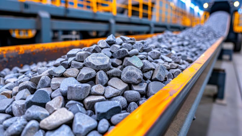 Industrial Conveyor Belt Transporting Stones in a Mining Facility Stock ...