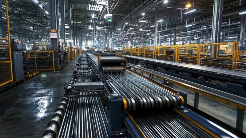 Industrial Conveyor Belts in Motion Factory Setting Photography Dynamic ...