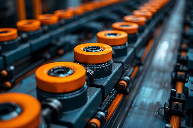 Industrial Conveyor System with Orange Components for Manufacturing ...