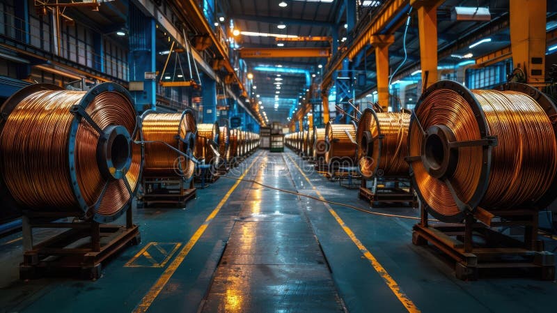 Industrial Copper Wire Manufacturing in a Large Factory Setting Stock ...