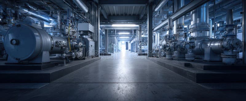 The Industrial Corridor Showcasing Advanced Machinery and Processing Equipment..AI Generated ...