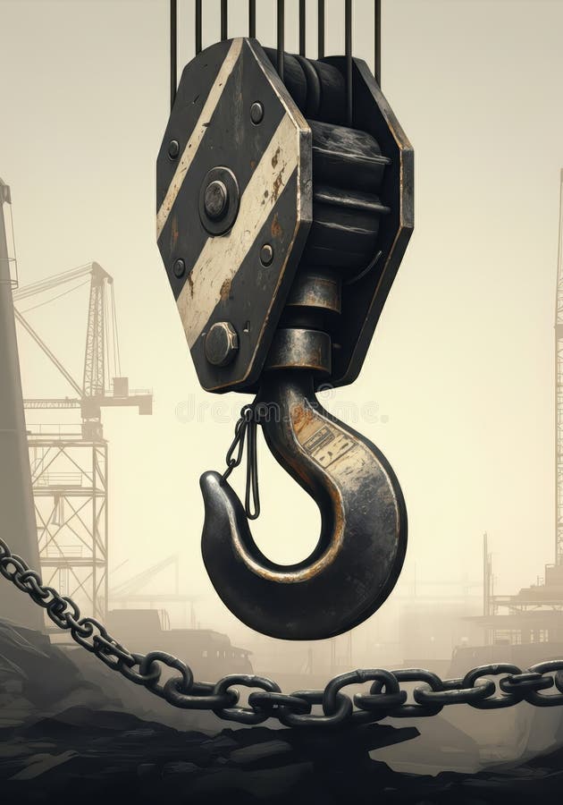 Industrial Crane Hook Against a Construction Site Backdrop Stock Image ...
