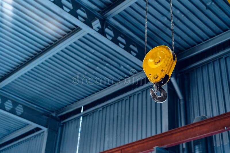 Industrial Crane Hook in a Modern Factory Building Stock Photo - Image ...