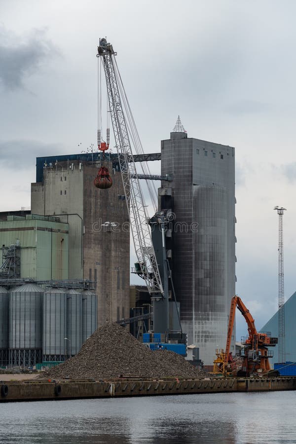 Industrial Cranes and Buildings in Halmstad Port Stock Photo - Image of ...