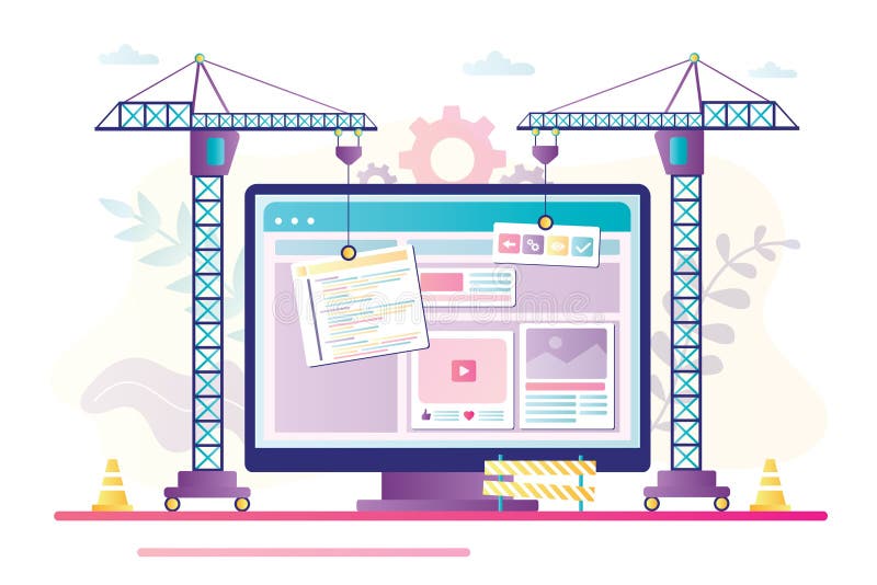 Industrial Cranes Builds Web Page. Concept of Automatization, Website ...