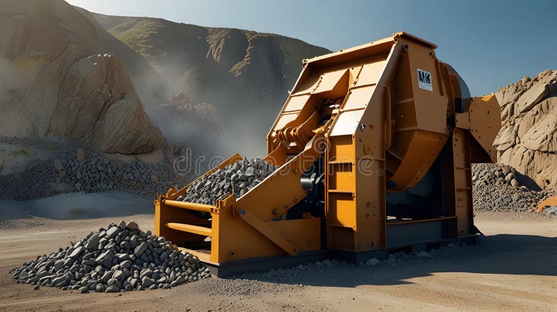 Industrial Crusher Breaking Large Rocks into Smaller Mineral Pieces ...