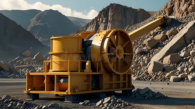 Industrial Crusher Breaking Large Rocks into Smaller Mineral Pieces ...