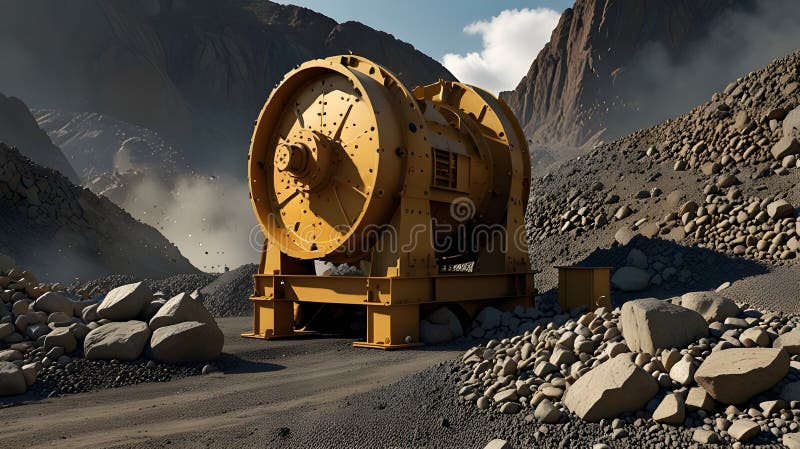Industrial Crusher Breaking Large Rocks into Smaller Mineral Pieces ...