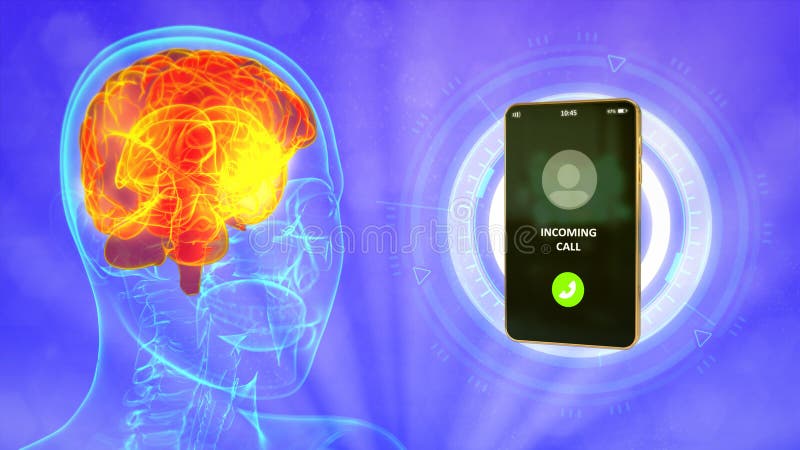 Industrial 3D Illustration - X-ray Human Head Image with Calling Cell ...