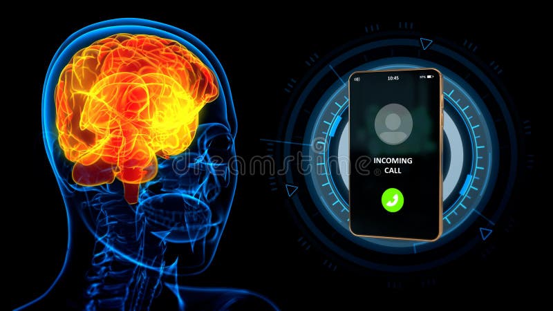 Industrial 3D Illustration - X Ray Human Head Image with Calling Mobile ...