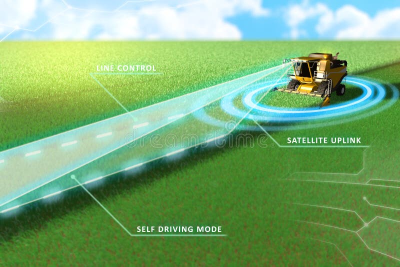 Industrial 3D Illustration of Self Driving, Unmanned, Autonomous Rural ... Industrial 3D Illustration of Self Driving, Unmanned, Autonomous Rural ...