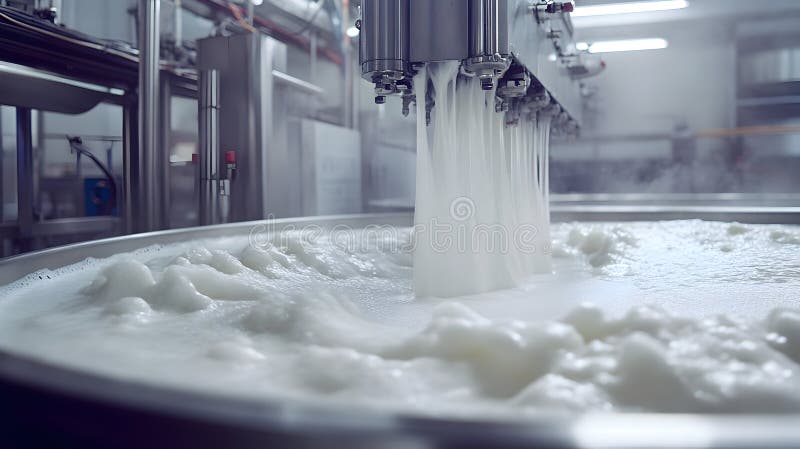 Industrial Dairy Processing with Milk Pouring into Large Tanks Stock ...