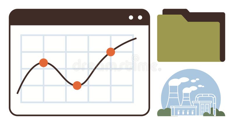 Industrial Data Analysis with Graph, Folder, and Factory Illustration ...