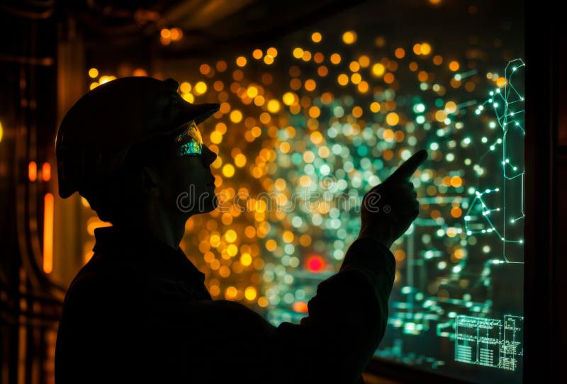 Hardhat Analyst Glows with Data, Generative Ai Stock Illustration ...