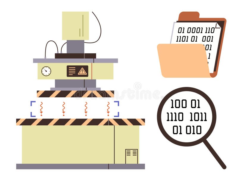Industrial Data Processing Machine with Binary Code Analysis and Digital File Storage Stock ...