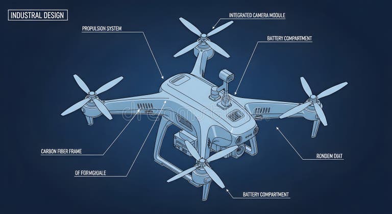 Industrial Design Blueprint of a High-tech Drone, Showcasing Its ...