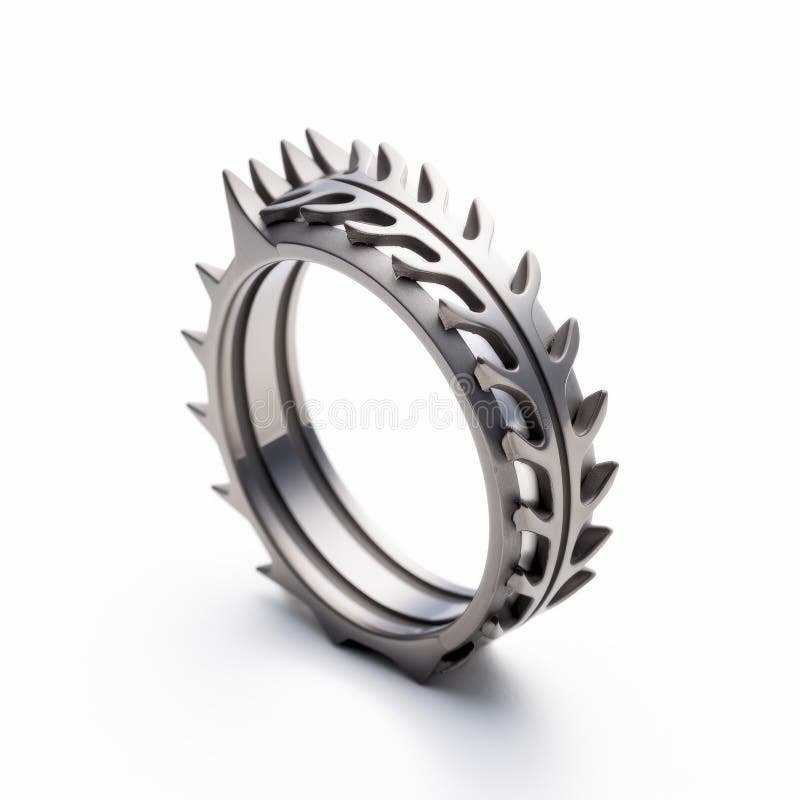 Industrial Design Inspired Titanium Ring with Intricate Foliage Pattern ...