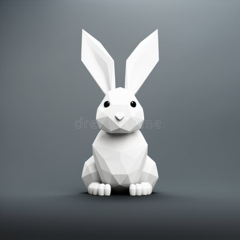 Industrial Design White Rabbit 3d Low Poly on Gray Background Stock ...