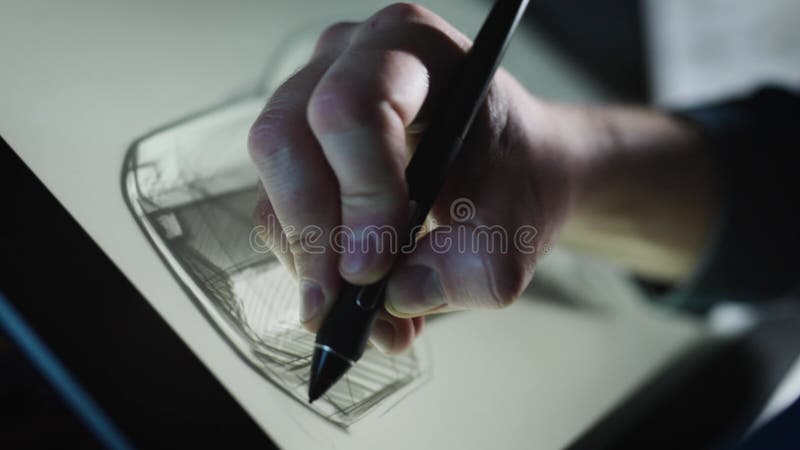 An Industrial Designer Develops a New Car Concept. a Man Uses a ...