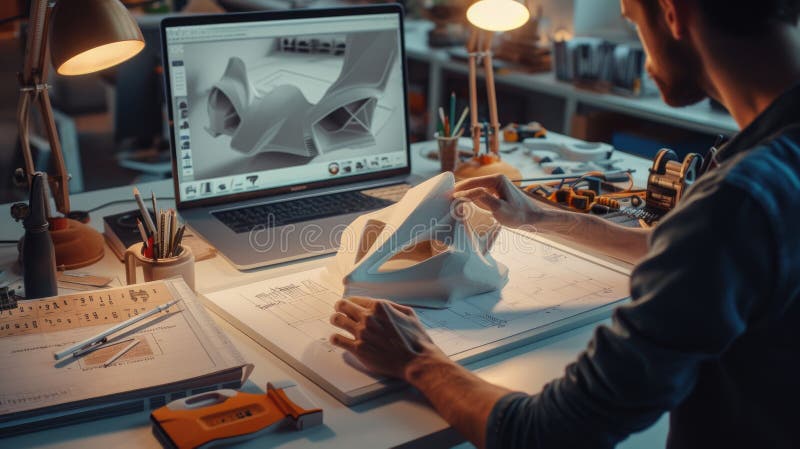 Industrial Designer Perfecting Prototype Model AIG41 Stock Photo ...