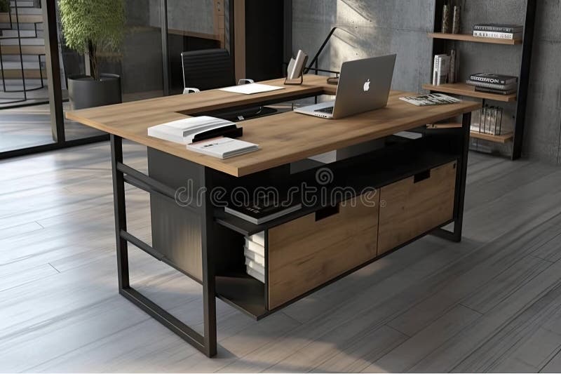 Industrial Desk, with Sleek Design and Built-in Storage, in a Modern ...