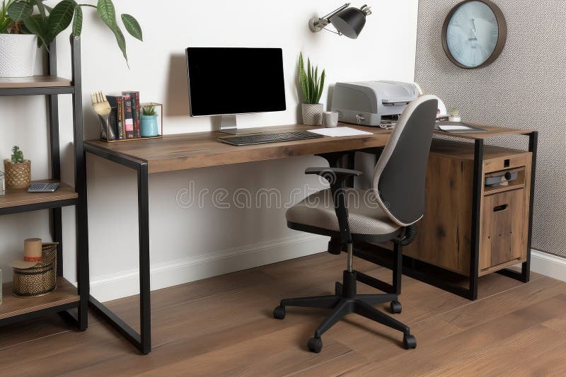 Industrial Desk, with Sleek Design and Built-in Storage, in a Modern ...