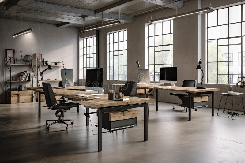 Industrial Desk with Sleek and Minimalist Design in a Spacious Office ...