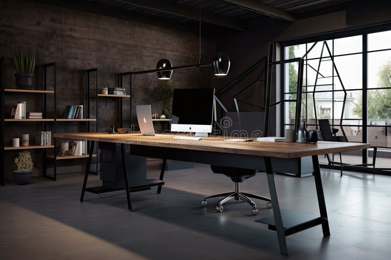 Industrial Desk with Sleek and Minimalist Design in a Spacious Office ...