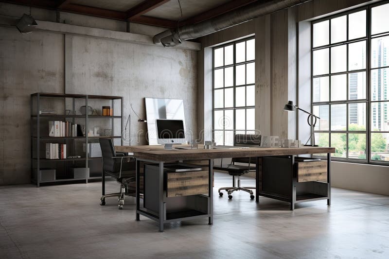 Industrial Desk with Sleek and Minimalist Design in a Spacious Office ...