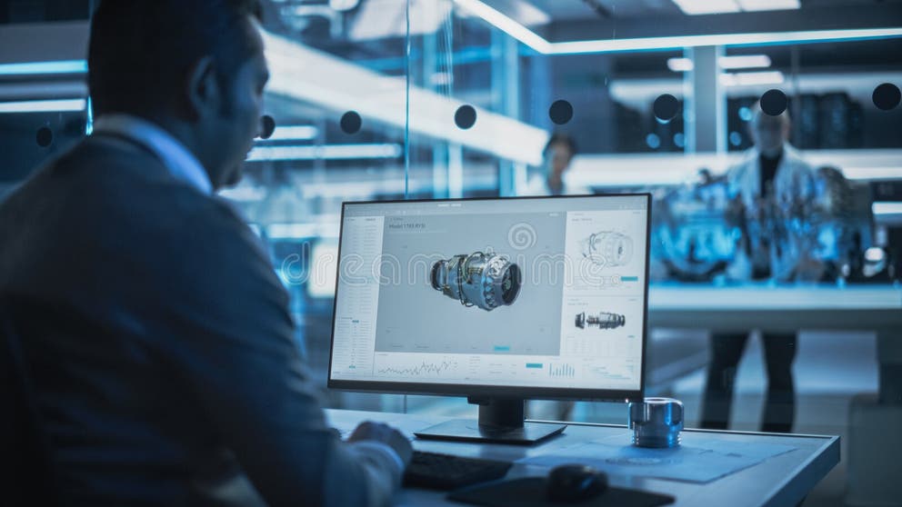 Industrial Developer Working on CAD Software on Desktop Computer in ...