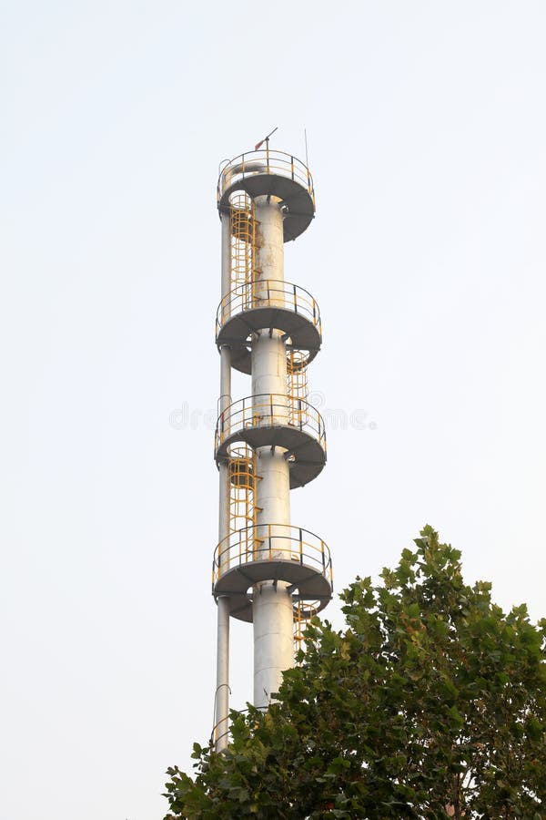 Industrial Distillation Tower Stock Image - Image of pipeline ...