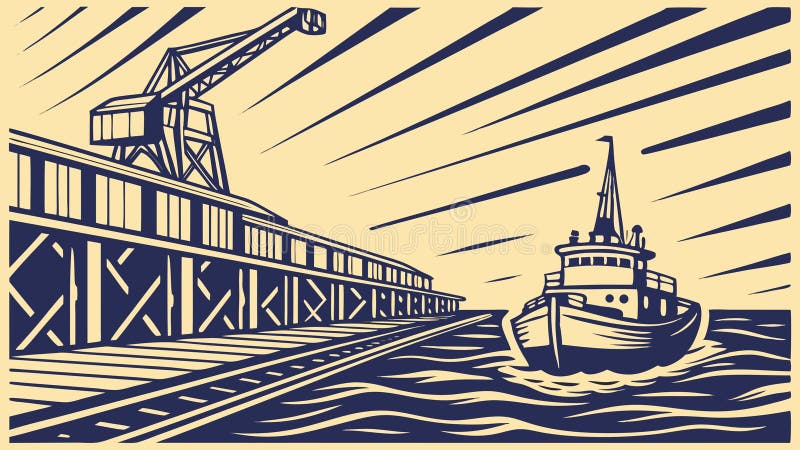 Industrial Dockside Scene with Ship Vector Illustration, Vector Design ...