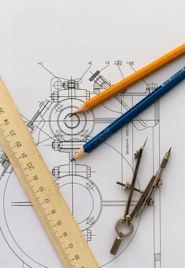 Industrial Drawing and Tools Stock Image - Image of ruler, industrial ...