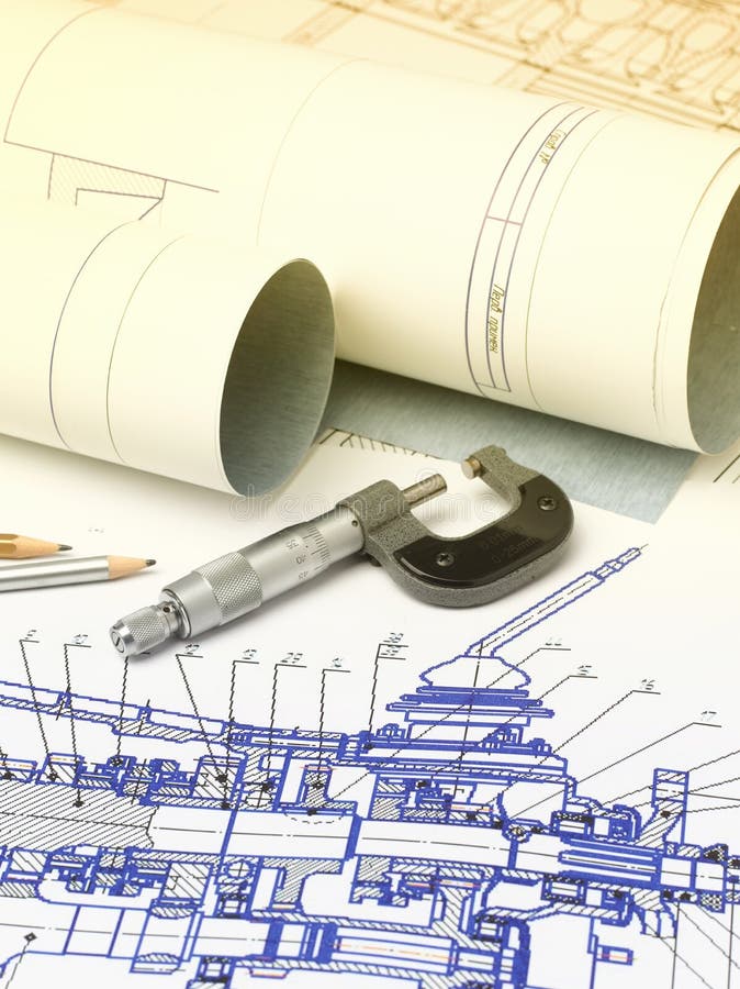 Industrial Drawings of Mechanisms and Tools. Stock Image - Image of ...